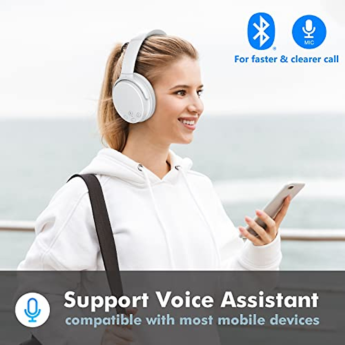 Srhythm NC35 Noise Cancelling Headphones Wireless Bluetooth 5.0, Fast Charge Over-Ear Lightweight Headset with Microphones,Mega Bass 50+ Hours’ Playtime