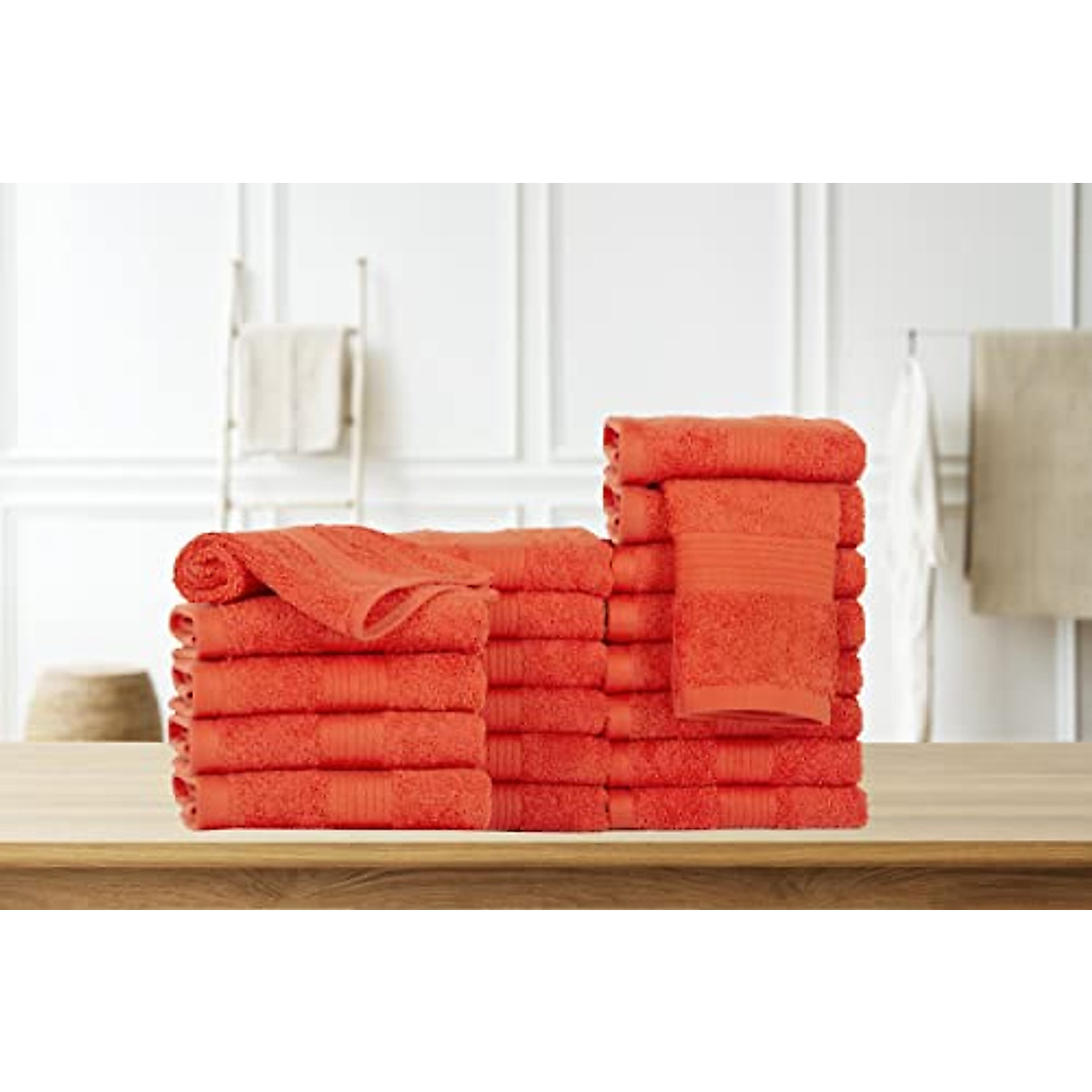 Ample Decor Wash Cloths Pack of 20, Oeko Tex Certified 600 GSM 100% Cotton Soft Absorbent, Premium Quality Durable Machine Washable, Ideal for Bathroom, Pool, Hotel, Spa – Orange