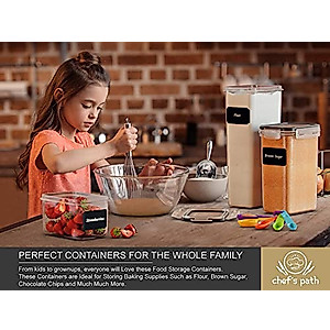 Airtight Food Storage Containers for Kitchen Organization 7 PC - Plastic Food Canisters with Lids, Labels, Marker & Spoons for Pantry Organization and Storage - Cereal, Flour and Sugar Containers