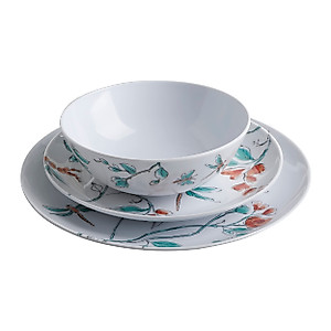 Martha Stewart Dragonfly Decorated Melamine Dinnerware Set - White, Service for 4 (12pcs)