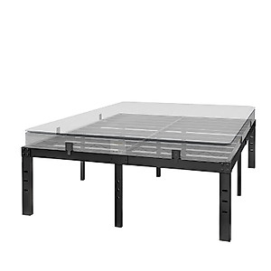 COMASACH 16 Inch Full Bed Frame and 6 Pcs Mattress Gaskets, Heavy Duty Metal Platform Bed Frames with 4500Lbs Steel Slat Support, No Box Spring Needed, Noise Free Non Slip Mattress Foundation, Black