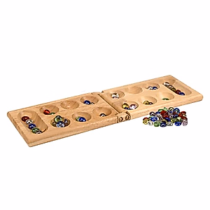 Pressman Mancala - Real Wood Folding Set, with Multicolor Stones by Pressman, 2 players