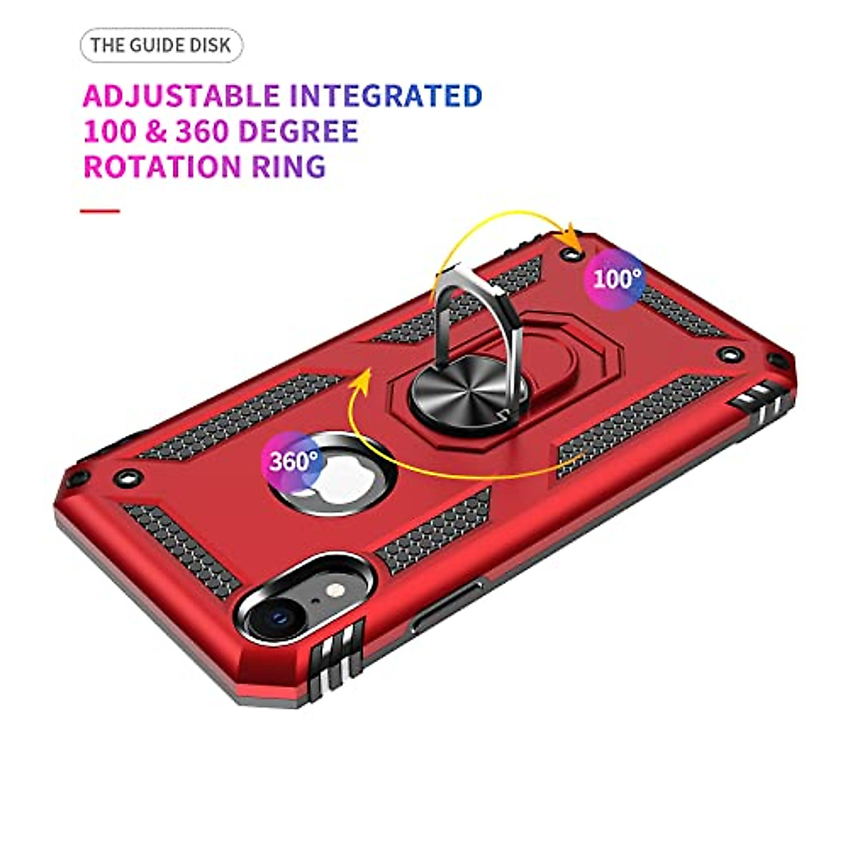 SunStory Compatible for iPhone XR Case with Tempered Glass Screen Protector,iPhone XR Phone Case with Magnetic Ring Kickstand for iPhone XR 2018 (Red, iPhone XR)