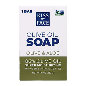 Kiss My Face Pure Olive Oil Soap with Aloe Vera, Moisturizing Bar Soap, 8 oz Bars, Olive & Aloe, 64 Ounce (Pack of 8)