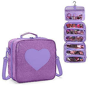 LoDrid Doll Carrying Case Compatible with LOL Surprise OMG, Display Organizer Compatible with Big Sister 3-inch Dolls with a Hanging Hook and 7 Clear Zipper Pockets, Bag Only, Purple(Patent Design)