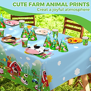 Farm Animal Party Plates Set, Serve 24 Cute Animal Shaped Disposable Party Plates and Napkins, Cups, Tablecloth, Forks, Hats, Party Supplies for Kids Birthday Decorations, Baby Shower
