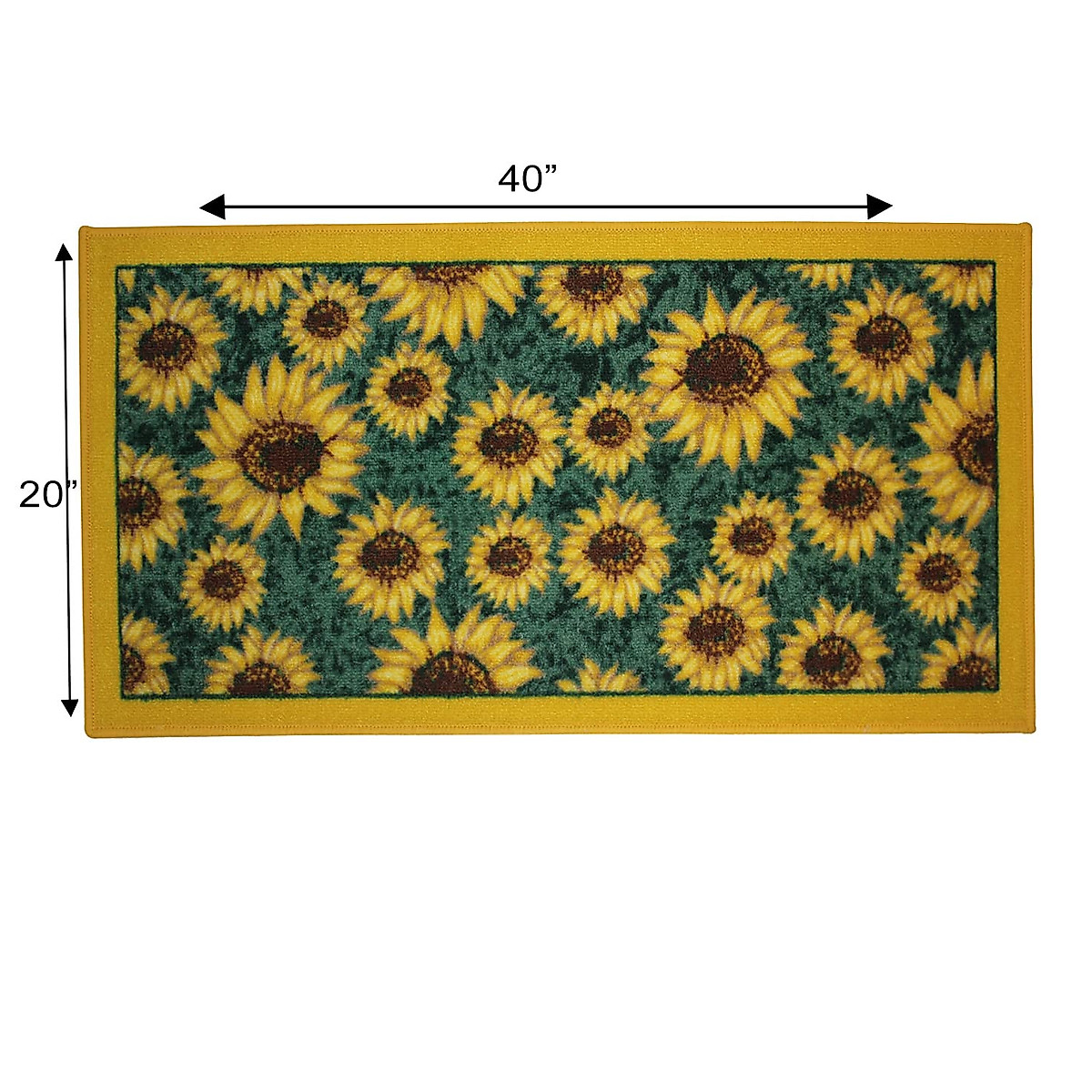 Kashi Home Kitchen Rug, Printed Area Rug, Durable Floor, Door Mat, Farmhouse Non-Slip Carpet Latex Backing Beautiful Design Sunflower 3pc Set (2 18x30 D Shape & 1 20x40)