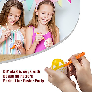 CCINEE Plastic DIY Easter Eggs Set, 30pcs White Egg Ornaments with Rope 8pcs Colored Pens and 80pcs Foam Stickers for Kids Easter Crafts Party Supply