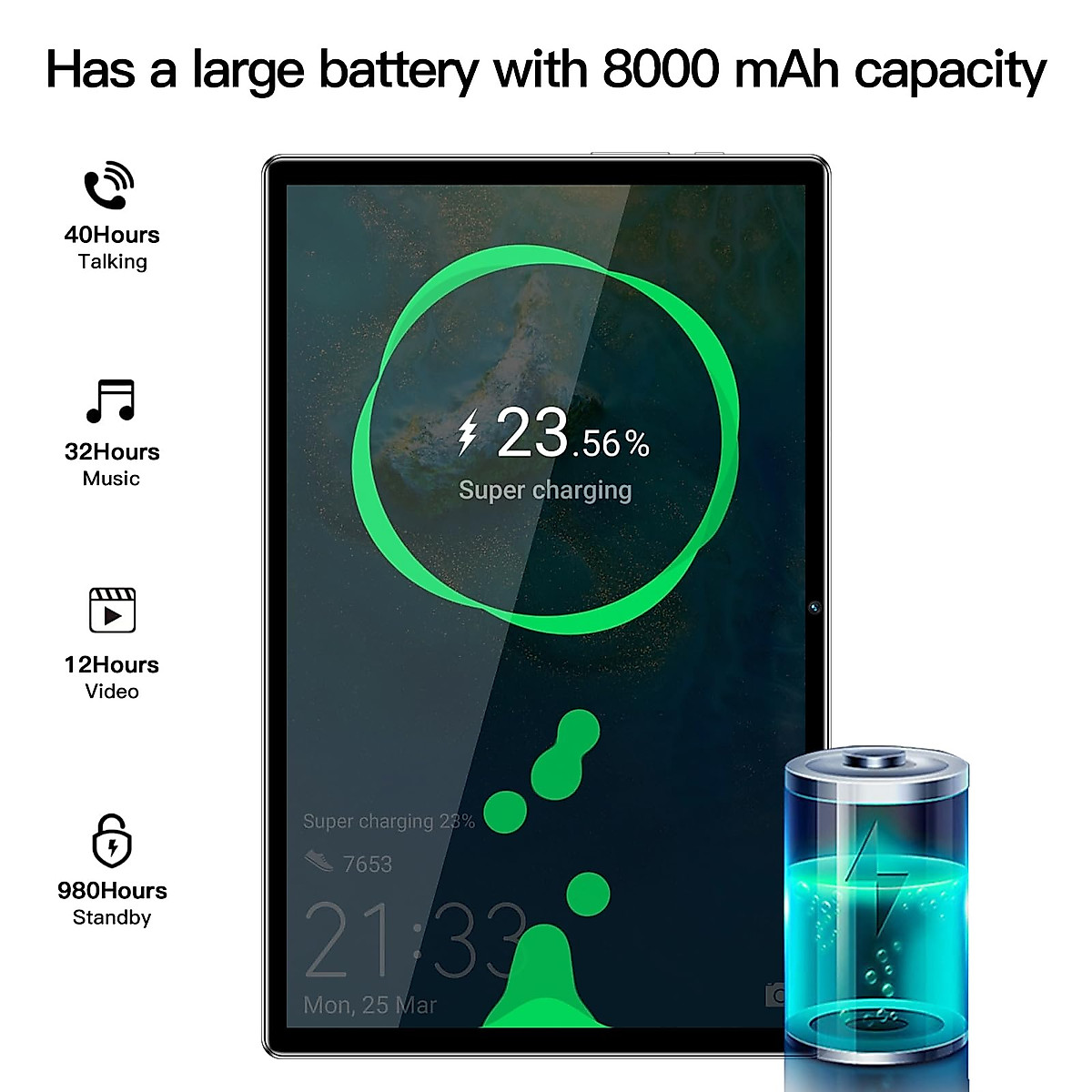 WV LeisureMaster S30 Pro Tablet,10.1-inch Tablet, Android 13 Tablet, 8GB + 256GB RAM, Octa-Core Processor, 1920 * 1200 Resolution 5g Tablet, 24MP + 13MP, 8000mah Battery, Bluetooth 5.2 with GPS（Blue