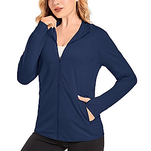 KEFITEVD UPF Shirt Women Long Sleeve UPF 50+ Sun Protection Hoodie Jacket Outdoor Workout Tops for Women Hooded Fishing Shirt Dry Fit Shirts Women Navy
