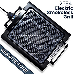 Granitestone Indoor Electric Smoke-Less Grill with Cool-touch handles and adjustable Temperature Dial, Nonstick, PFOA-Free, Black 16 x 14" As Seen On TV
