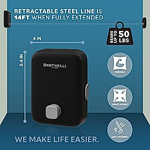 Bartnelli Premium Retractable Clothesline | Heavy Duty Retracting Rope Line for Clothes or Laundry, Perfect for Indoor or Outdoor Use and Travel or Camping Can Hold Upto 50 Pounds of Wet Clothing