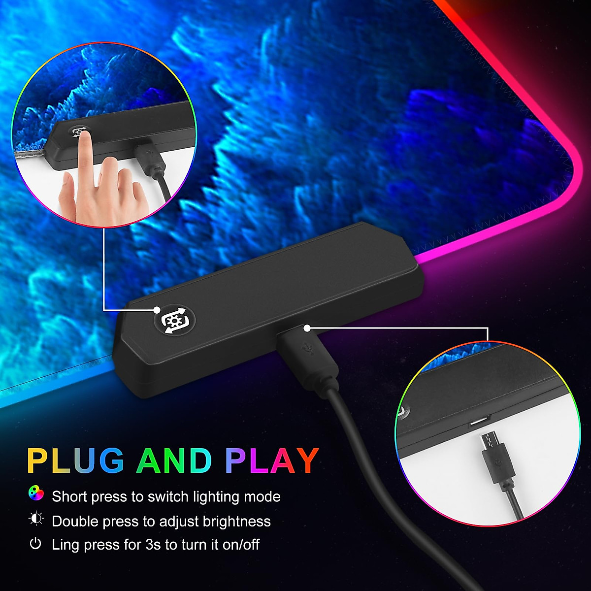 ARTSO RGB Gaming Mouse Pad Large, Extended LED Mouse Mat XXL 35.4x15.7 inch, 14 Lighting Modes, 2 Brightness, Non-Slip Rubber Base Mousepad Waterproof Keyboard Mat,Fantasy Nebula Sky