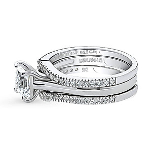 BERRICLE Sterling Silver Solitaire Wedding Engagement Rings 1.2 Carat Princess Cut Cubic Zirconia CZ Ring Set for Women, Rhodium Plated Size 6