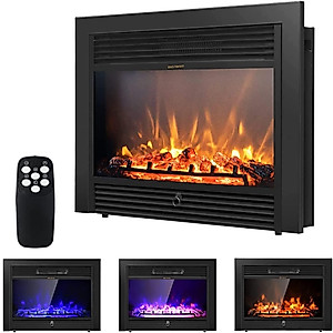 LDAILY 28" Electric Fireplace, 750W/1500W Electric Fireplace Heater with Remote, 3-Color Adjustable Flame, Recessed Wall Fireplace Electric w/ 8 H Timer, Electric Fireplace Inserts for RV Home Office