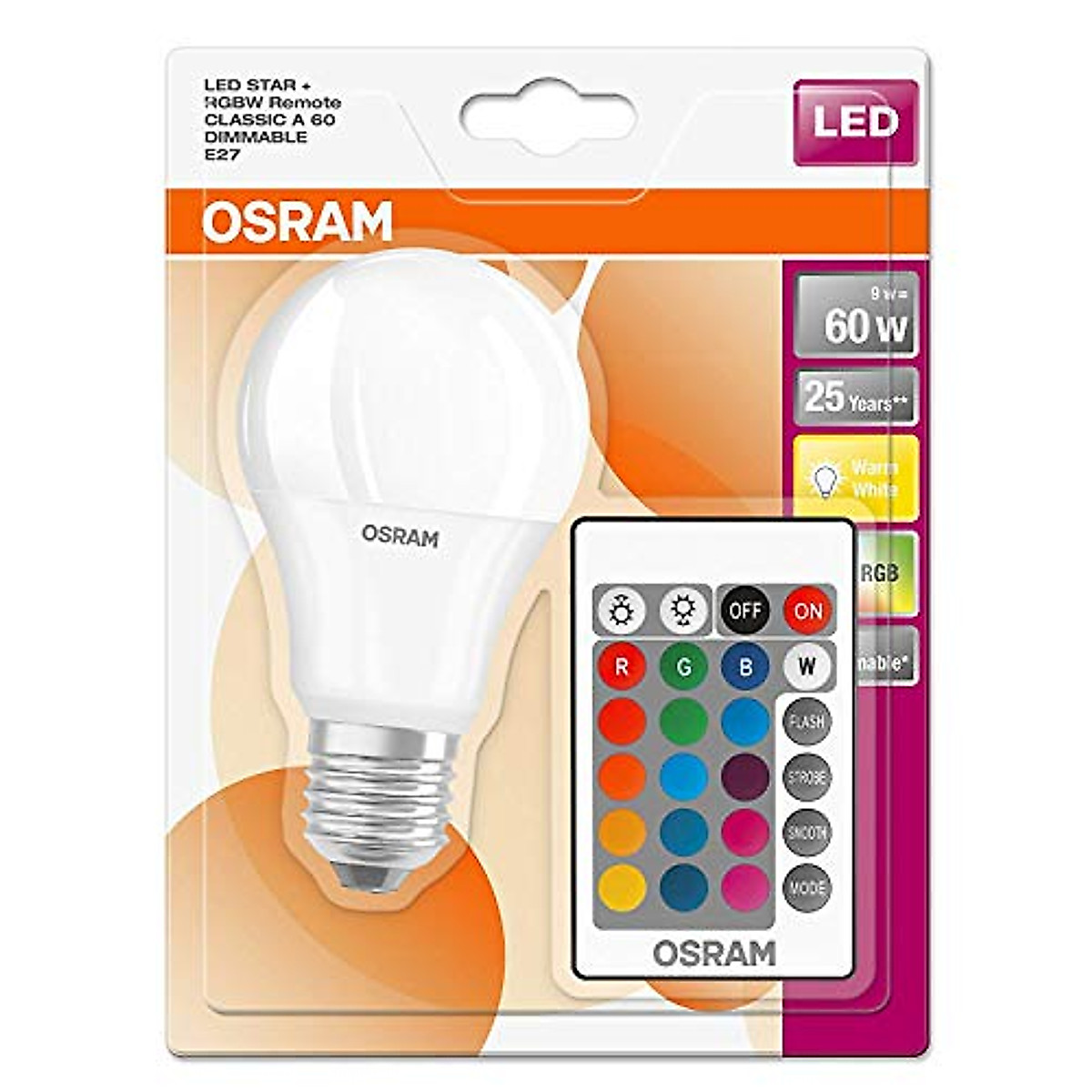 Osram LED Star Classic A E27 9 W Corn Light Plastic Assorted Colours LEDVANCE, 11.4 x 6 x 6 cm 2 Units