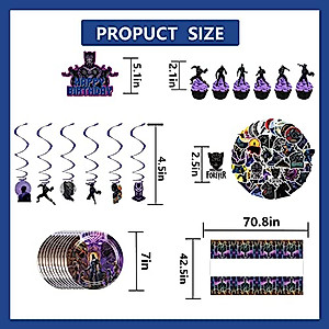 Black Party Supplies for Boys, Movies Theme Party Decorations Include Happy Birthday Banner, Hanging Swirls, Balloons, Cake Toppers, Cupcake Toppers, Sticker, Eye Mask, Tablecloth, Plate, Movies Themed Party Favor for Kids Fans