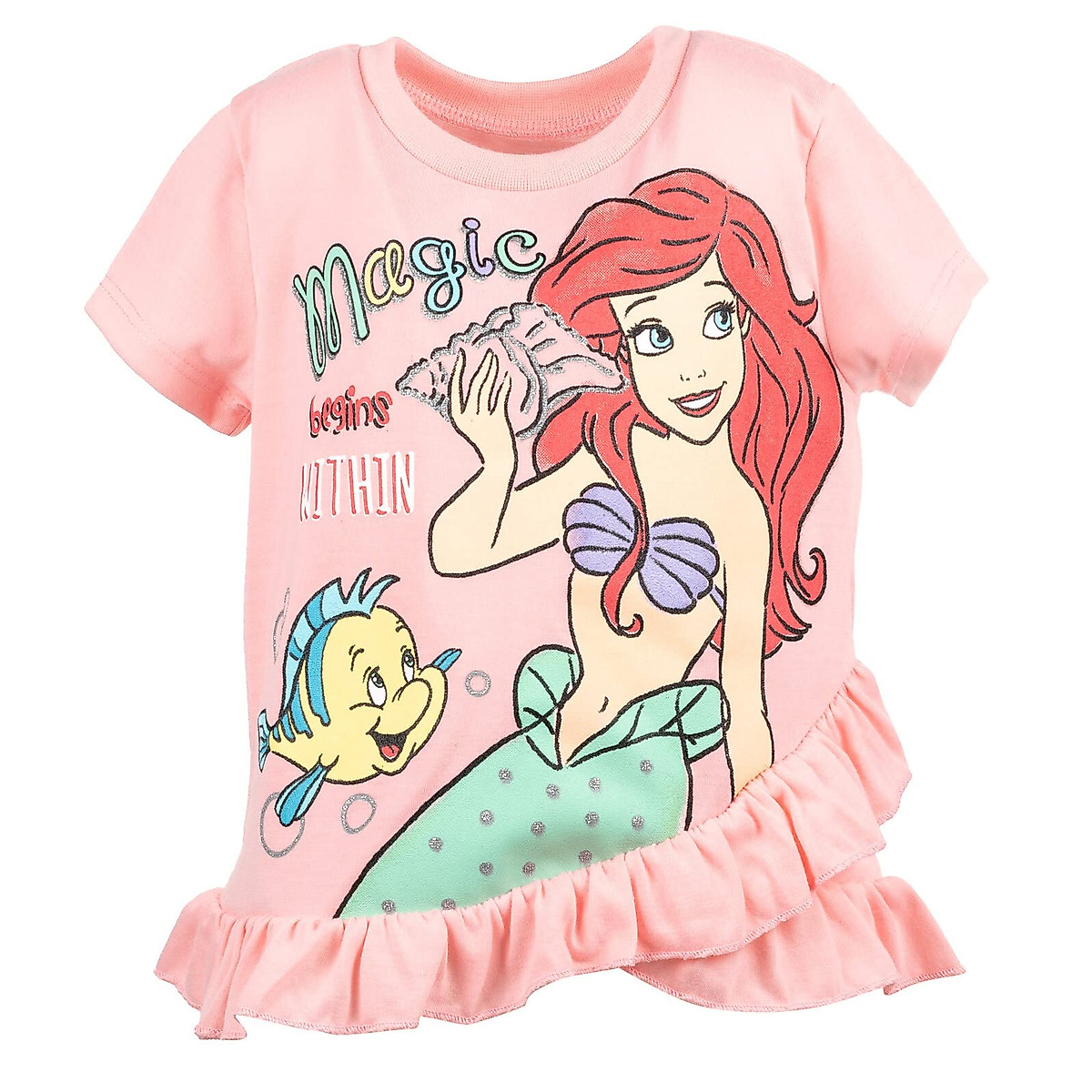 Disney Princess Ariel Toddler Girls Crossover T-Shirt and Leggings Outfit Set Pink 4T