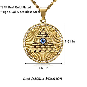Eye of Horus On Pyramid Egyptian And Scarab Egyptian Protection Ankh Cross Protection Pendant Stainless Steel Necklace, 24 Inch Chain Eye of Providence/ All-Seeing-Eye/Blue Evil Eye Jewelry