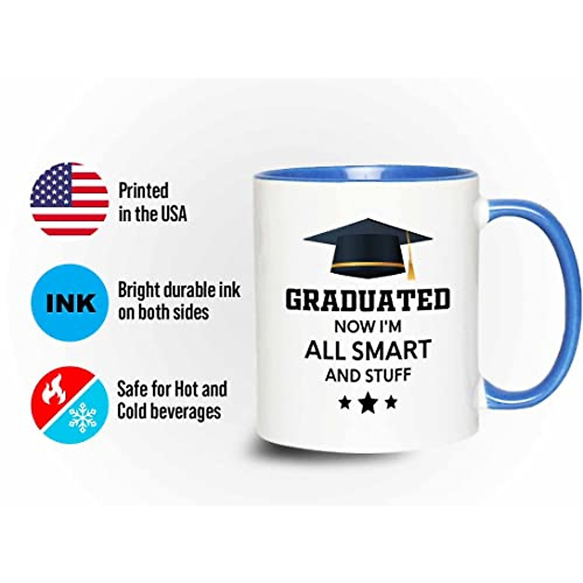 Flairy Land Graduation 2Tone Blue Mug 11oz - All Smart and Stuff - Graduation Gifts for Her Senior Graduation College Student College Graduate Classmate MBA Grad
