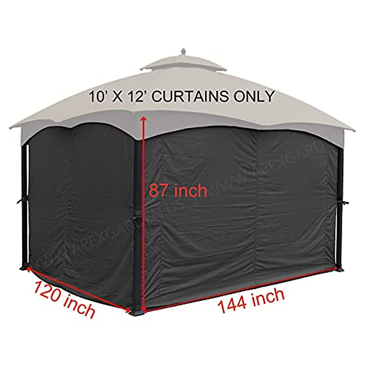 APEX GARDEN Four-Side Privacy Curtain Set for 10-Ft x 12-Ft Gazebo (Grey)