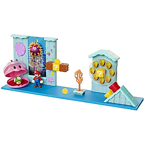 Nintendo Super Mario Deluxe Underwater Playset with 5 Interactive Environmentpiece – Includes 2.5” Mario Figure, 1-Up Mushroom Accessory & Warp Pipe Coin Launcher