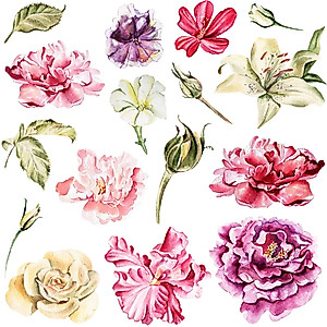 Amaonm Removable 3D Beautiful Pink Red Peony Flower with Green Plants Leaf Wall Decal Wall Stickers DIY Peel and Stick Art Decor for Kids Girls Bedroom Living Room Nursery Decoration (C)