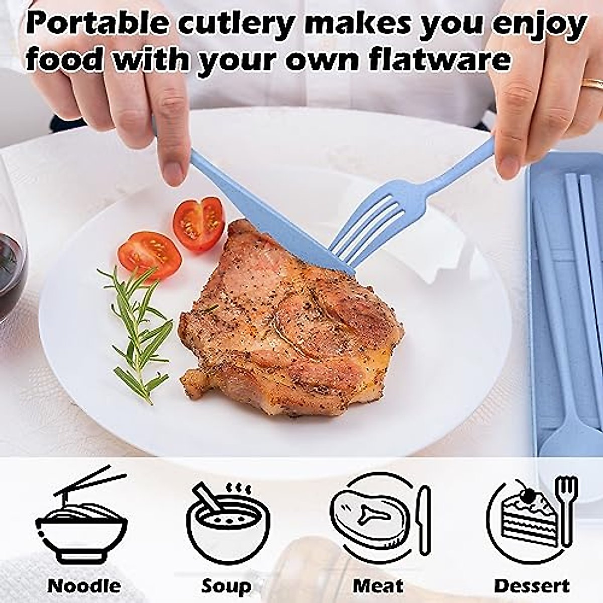 4 Sets Reusable Utensils Set with Case, Travel Utensils with Case, Reusable Utensils for Lunch Box accessories, Portable Chopsticks Knife Fork and Spoon Lunch Utensils Set for Work,Travel or Daily use