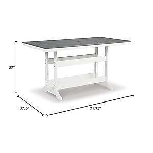 Signature Design by Ashley Transville Casual Outdoor Counter Table with Umbrella Option, Light Gray & White