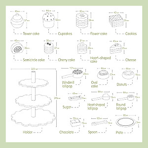 nunukids Wooden tea party set for little girls fake food for kids kitchen 22pcs cake shop toy