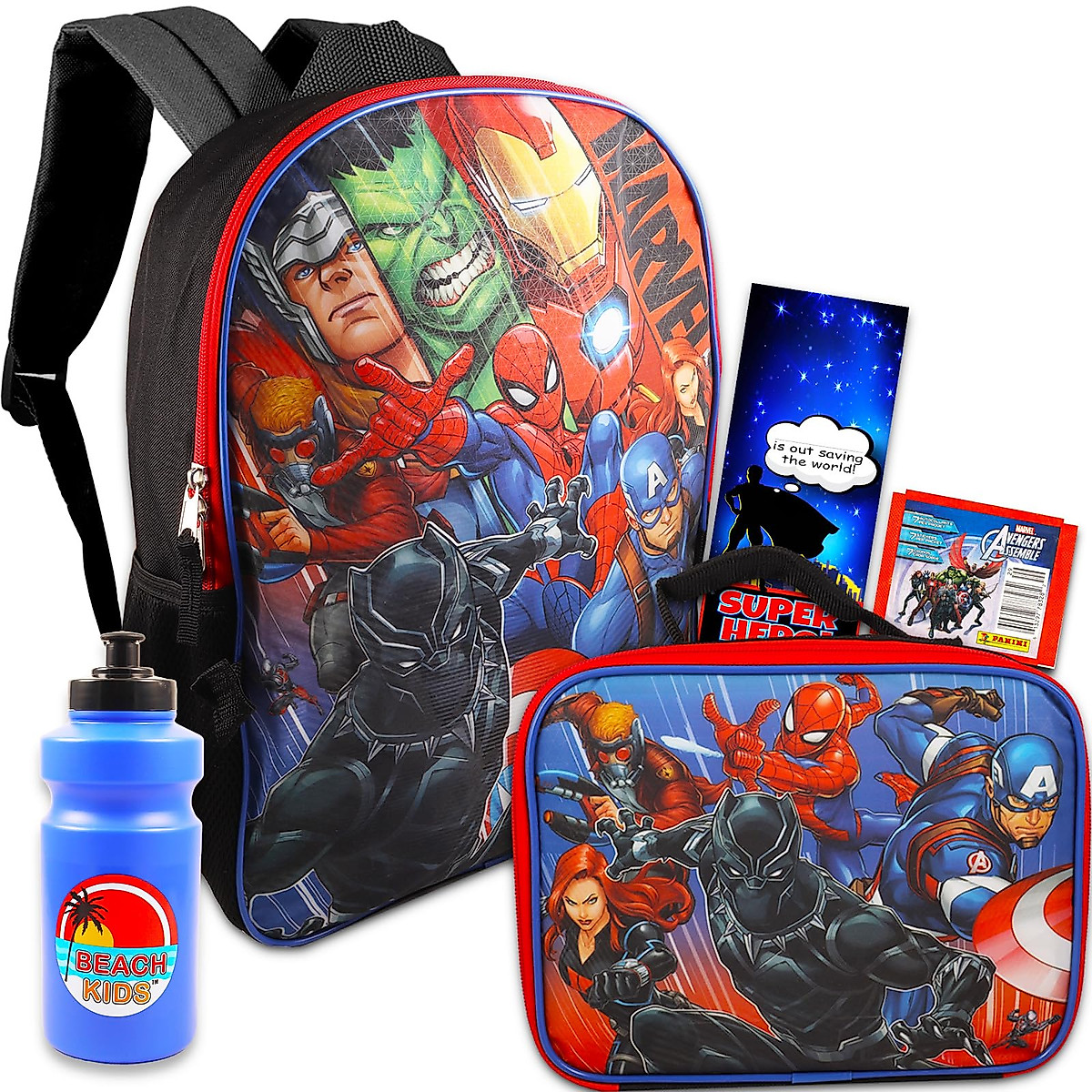 Marvel Store Marvel Avengers School Supplies Bundle - Ultimate Marvel Bundle with Backpack, Insulated Lunch Box, and Water Pouch Plus avengers water bottle avengers lunch box 0