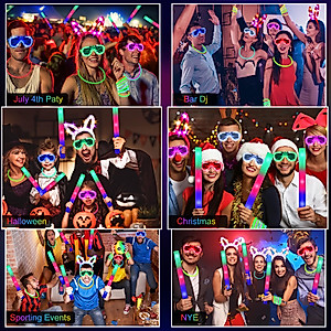 SHQDD 260PCS Glow in the Dark Party Supplies, Glow Sticks Glasses Favors, 20PCS Foam Glow Sticks, 20PCS LED Glasses, 20PCS Bunny Ear Headband and 200PCS Glow Sticks for Neon Party for Kids or Adults