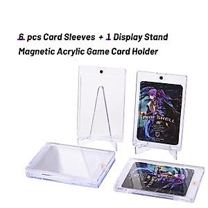 UTCTBC 35 PT Strong Magnetic Cards Sleeves 6 Card Brick + 1 Display Stand Clear Soft Pro Card Holder Fit Standard Trading Cards, Sports Cards,