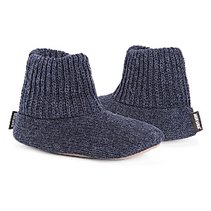MUK LUKS Men's Morty Ragg Wool Slipper Sock, Navy, Large