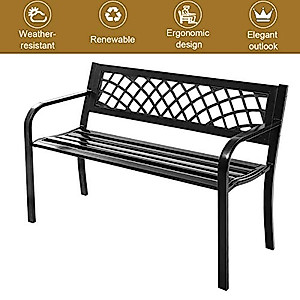 Tangkula Outdoor Garden Bench Park Bench with Steel Frame & PVC Backrest, Park Bench with Large Seat for 2-3 People, Patio Furniture Chair for Yard, Balcony, Porch & Poolside, Garden Welcome Bench