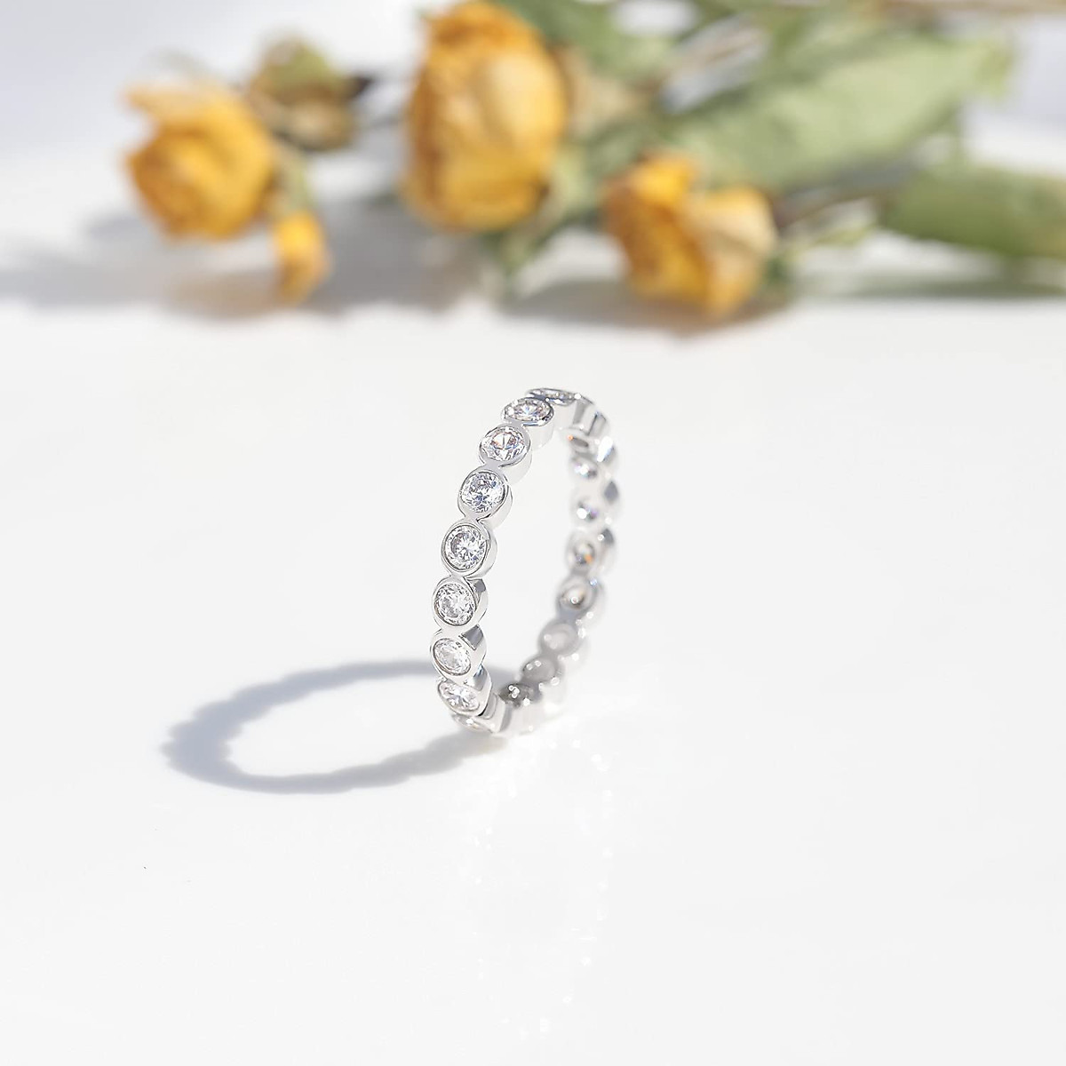 Mameloly 3.8mm Wedding Bands for Women Cubic Zirconia Full Eternity Stackable Engagement Promise Rings for Her Size 8.5