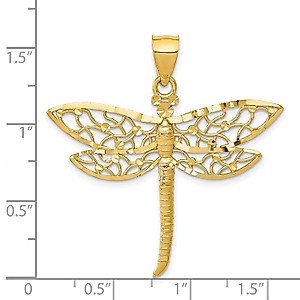 Jewelry Stores Network 14k Yellow Gold Solid Open Back Dragonfly Pendant 37 mm x 38 mm