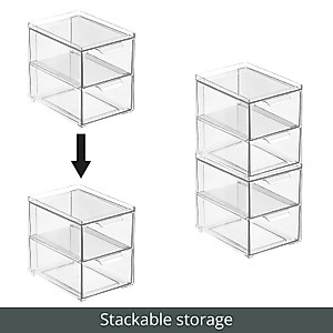 mDesign Stackable Storage Containers Box with 2 Pull-Out Drawers - Stacking Plastic Drawer Bins for Kitchen Pantry and Cupboard, Cabinet, Counter, Island and Tables - Lumiere Collection - Clear