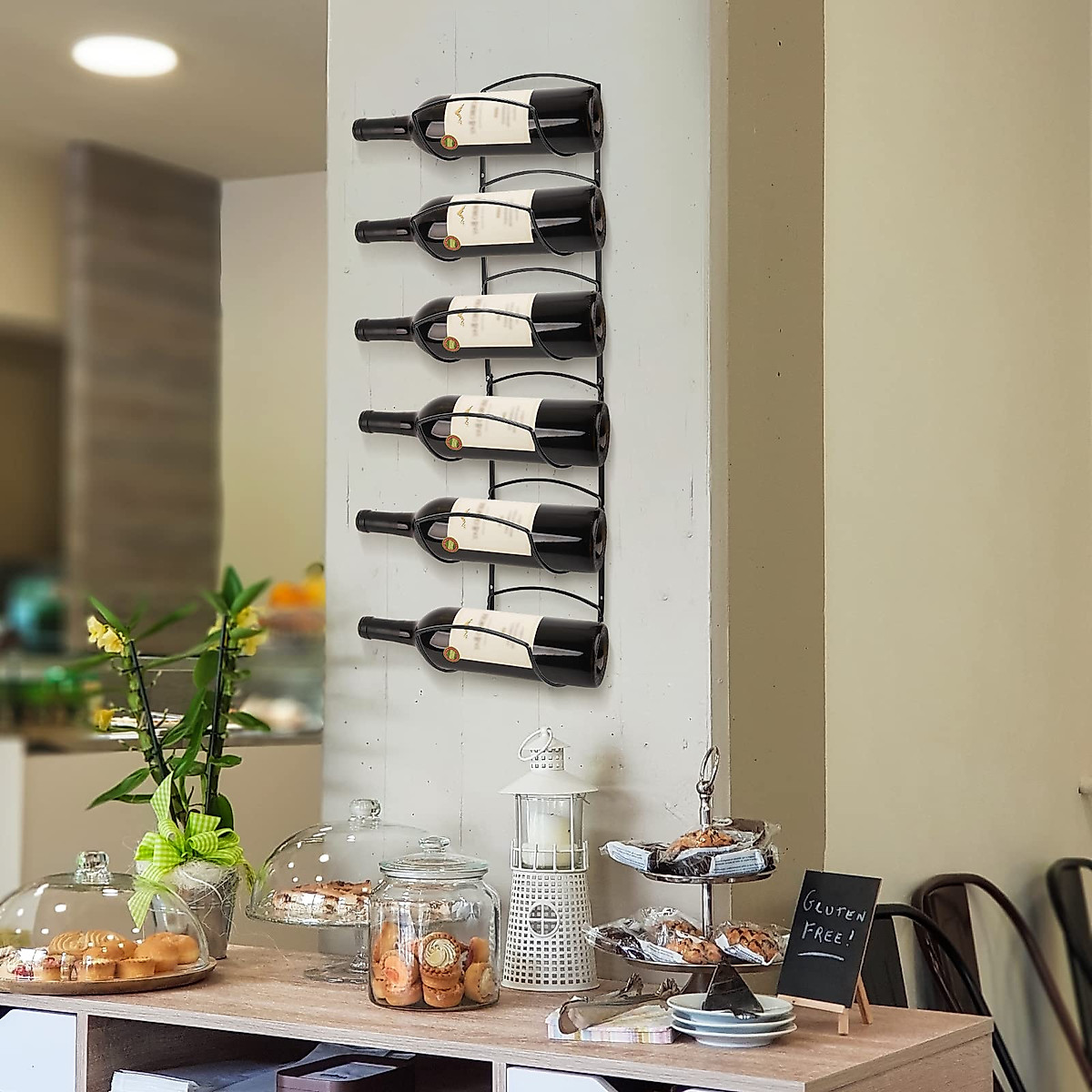 GAKEIHOO Wine Rack Wall Mounted, Wall Wine Rack for 6 Wine Bottles Wine Rack Organizer Wine Storage Display Holder for Kitchen Dining Room Bar