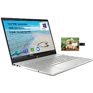2021 Newest HP 15.6" FHD Touchscreen Business Laptop 10th Gen Intel Quad Core i5-1035G1, 16GB RAM 512GB SSD WiFi, HDMI, Onlineclass, Webcam Windows 10 Pro | 32GB PCS USB Card