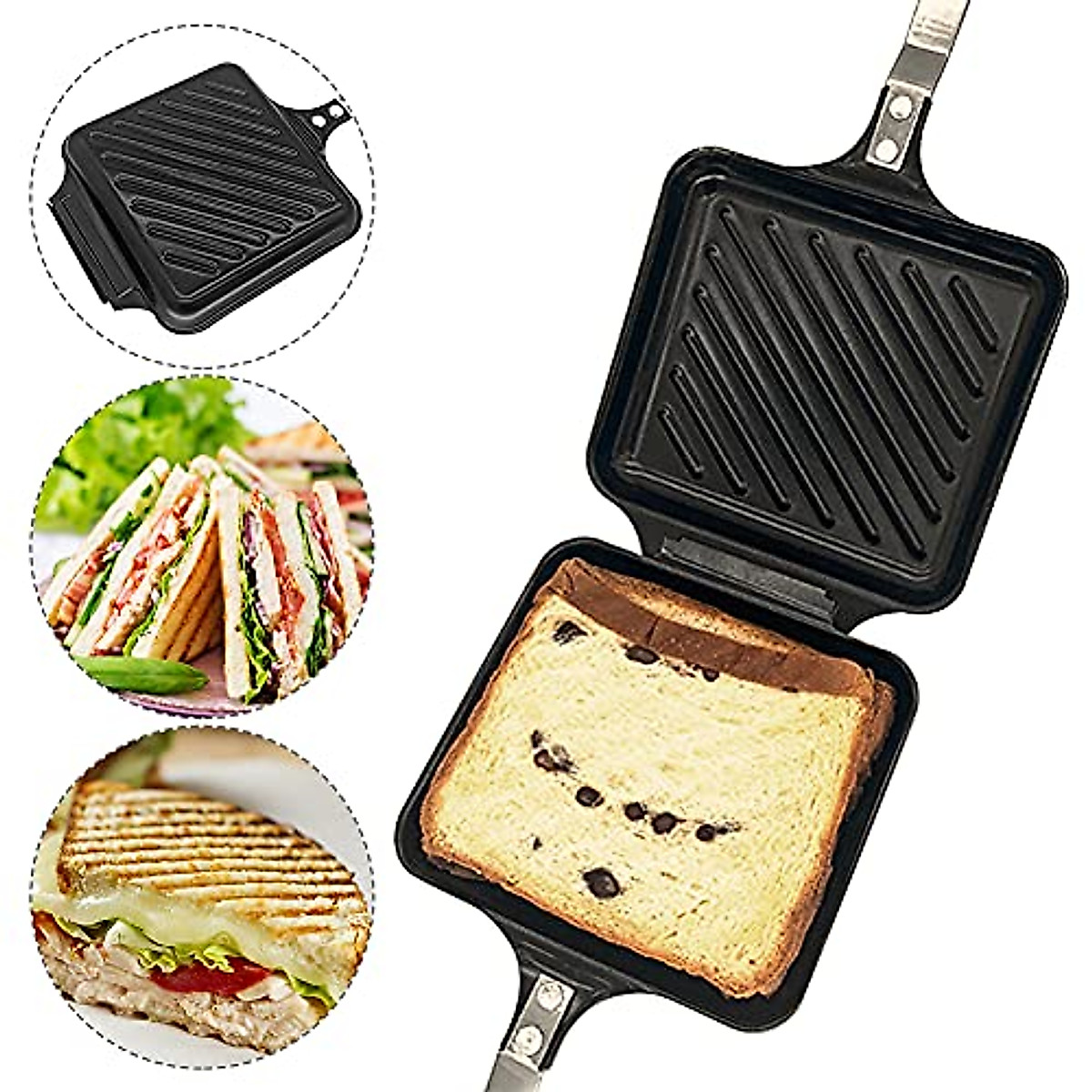 SYCOOVEN Sandwich Maker, Non-stick Grilled Sandwich and Panini Maker Pan with Handle, Double Sided Frying Pan Grilled Cheese Maker Flip Pan for Breakfast Toast Panini Waffle