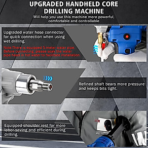 Diamond Core Drilling Machine,Wet & Dry Handheld Concrete Core Drill Rig,1900RPM 1-1/4" Thread Core Drill Rig with Water Pump Water Pipe for Concrete Brick Stone Block,with 1.25in/2.5in/4in Drill Bits