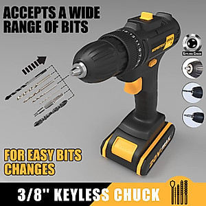 INSPIRITECH 20V Cordless Drill, Power Drill Set with 2 Batteries and Charger,3/8-Inch Chuck Electric Drill Kit with 24-Torque Setting, Drill Driver Bits and Tool Bag Included