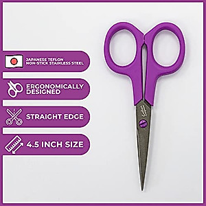 Sharp Craft Scissors For Adults - Japanese Precision Stainless Steel Blades - Non-Stick Teflon Coated - Ergonomic Design - Perfect for Paper, Card, Felt and Fabric - By Crafters Companion (4.5 Inch)