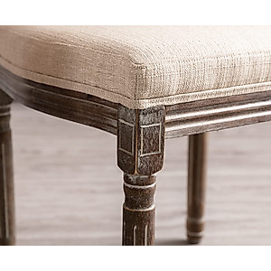 Kmax Farmhouse Dining Room Chairs, Brown Wood Legs Elegant Tufted Kitchen Chairs, French Distressed Bedroom Chairs with Round Back, Set of 8, Beige