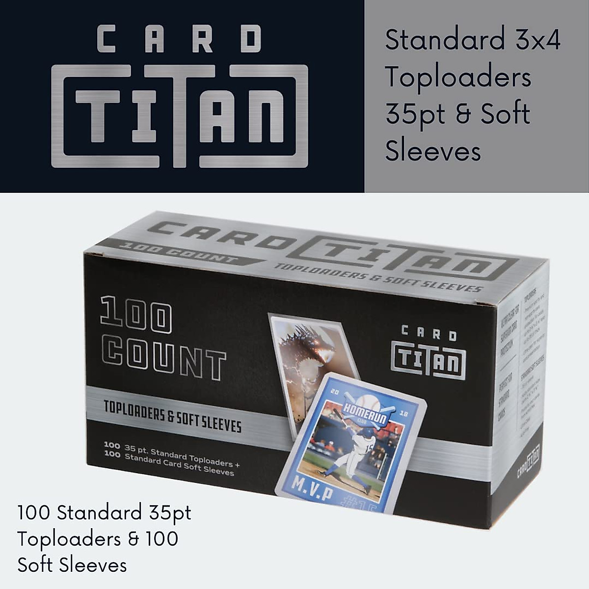 CARD TITAN PRO 3" x 4" Standard 35pt Toploaders and Soft Sleeves - Premium Quality Ultra Clear Card Sleeves - Top Loaders for Cards and Penny Sleeves for Trading Cards - Baseball Card Sleeves (200ct)