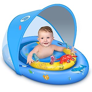 LAYCOL Baby Pool Float with UPF50+ Sun Protection Canopy and Toy Play Console for Infant, Toddler, Adjustable Safety Seat for 3-36 Months