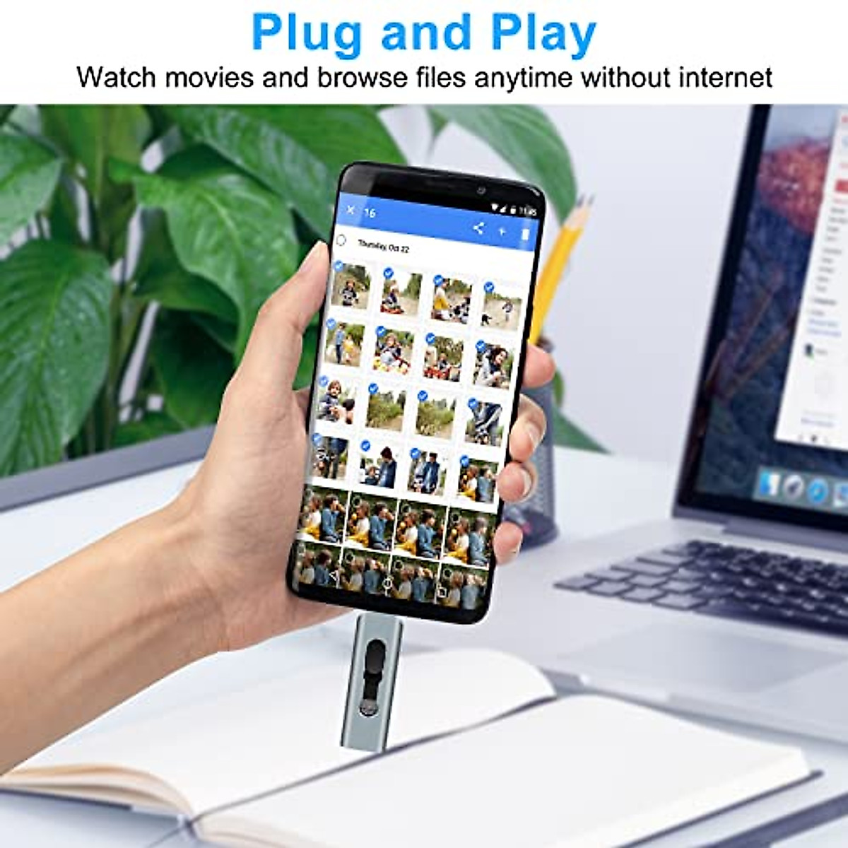 3-in-1 128GB Flash Drive, USB 3.0 Flash Drive for Android Phones/Tablets/PC/Mac, OTG External Data Storage Thumb with 3 Ports (USB C, microUSB, USB-A) for Samsung Galaxy and More
