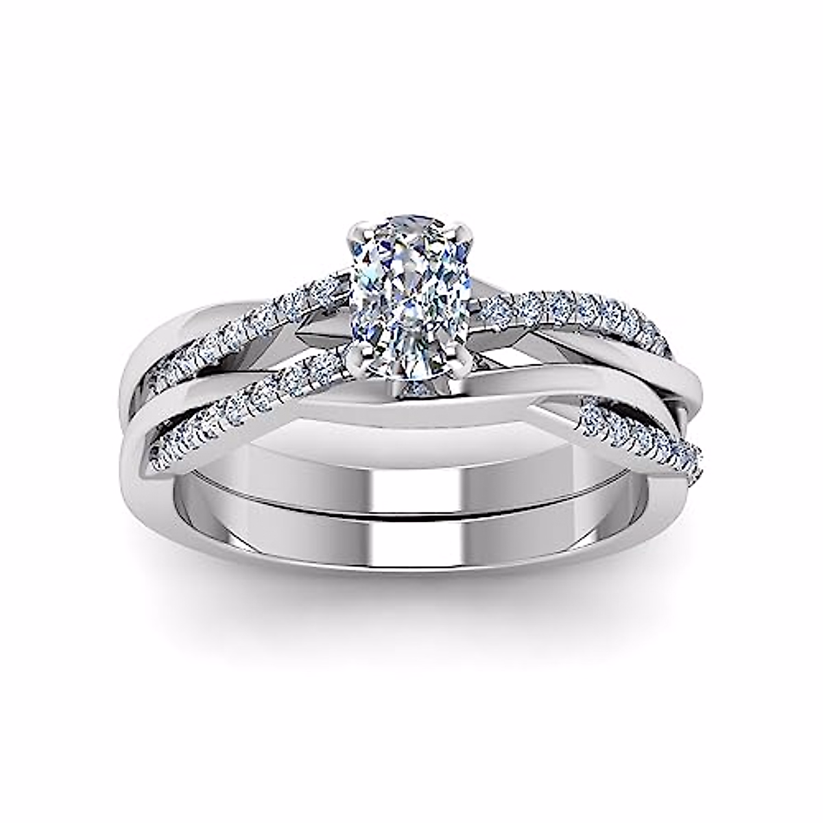 Fascinating Diamonds IGI Certified 1 1/3 Ctw Diamond Twisted Vine Wedding Ring Sets For Women 14K White Gold 1 Carat Cushion Cut Lab Created Center SI1-SI2 Clarity And F-H Color Ring Size 7