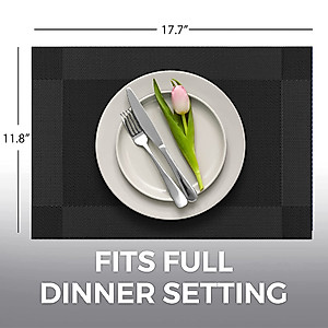 More Décor Dining Table Placemats, Washable Heat-Resistant PVC Vinyl Table Mats for Dining Room and Kitchen, Anti-Slip - Set of 6 -Black